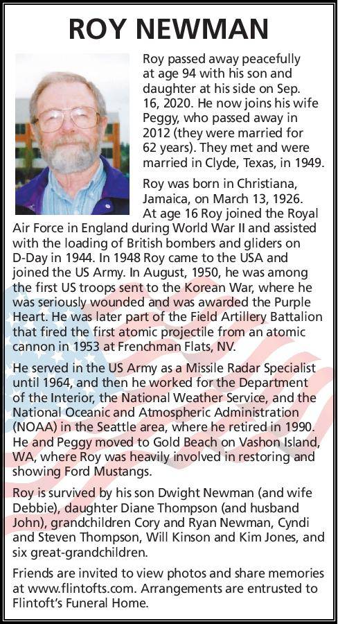 Roy Newman | Obituary | Vashon-Maury Island Beachcomber